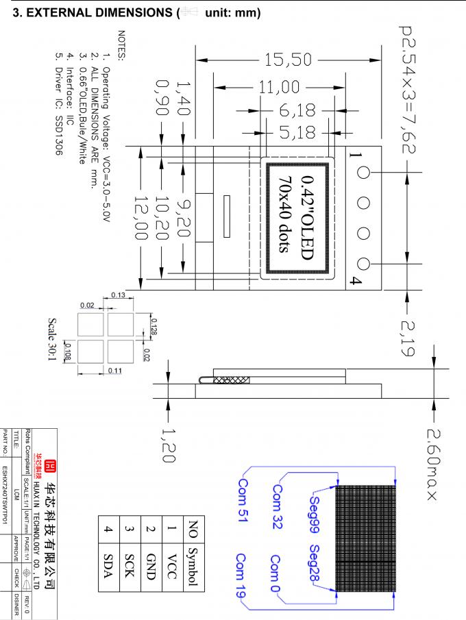 PCBA 0.42 Inch PMOLED Display Module, 72X40 Resolution, IIC/SPI ...