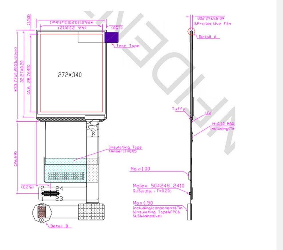 1.45 Inch AMOLED Display Module, 272X340 Resolution , 24pins Mipi ...