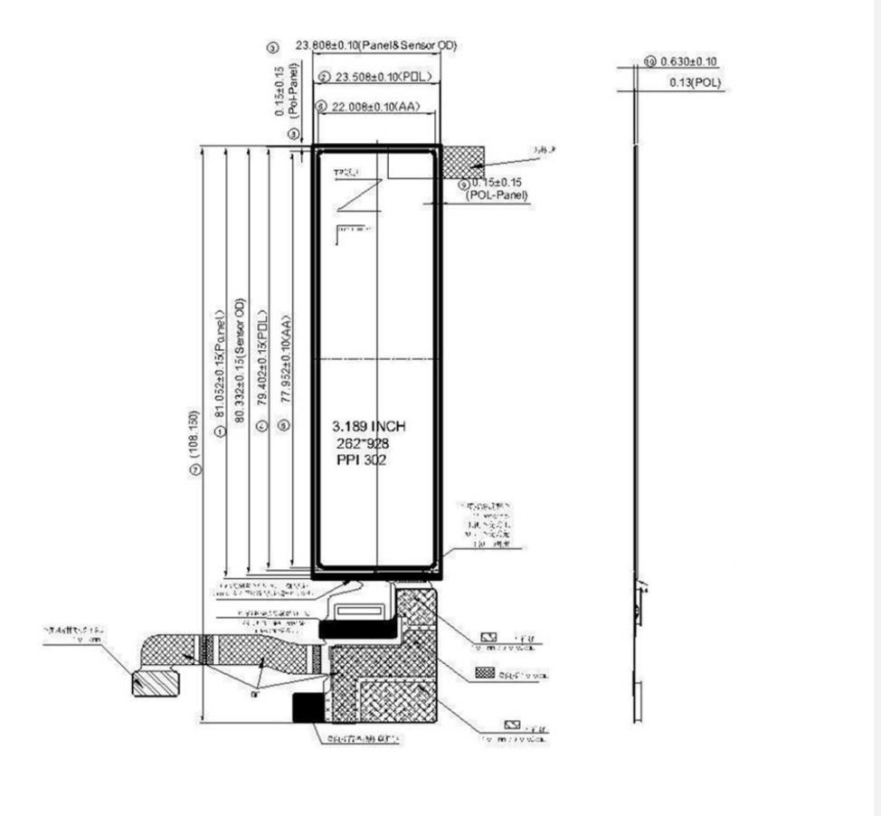 3.19 Inch AMOLED Display Module, 262x928 Resolution , 30pins Mipi I2C ...