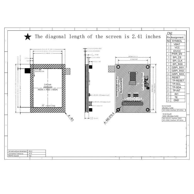 2.4 Inch AMOLED Oled Display 450x600 Resolution SPI/QSPI/MIPI Interface ...