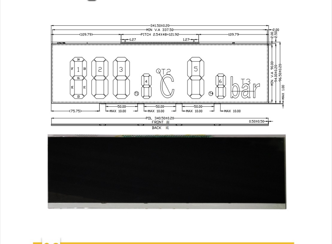 VA/Negative /transmissive Segment display , 1/1DUTY ,1/1BIAS , view ...